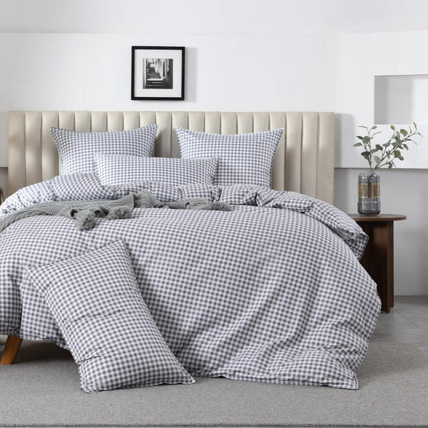 Gingham Grey Quilt Cover Set - The Linen Habit