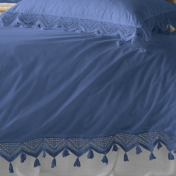 Gypsy Tassel Periwinkle Blue Quilt Cover Set - The Linen Habit
